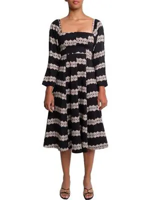 THE LULO PROJECT Square Dance Stretch Cotton Midi Dress - 2 Lines Macrame