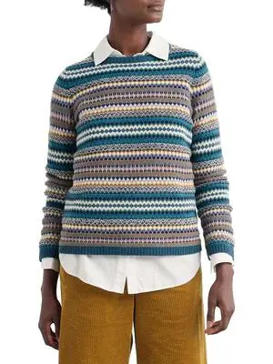 SEASALT CORNWALL Percella Cove Fair Isle Merino Wool Blend Sweater - Knit Needle Dark Eden Mix