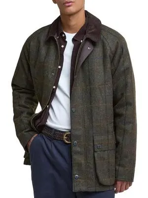 Barbour Check Wool Jacket With Corduroy Collar - Brown