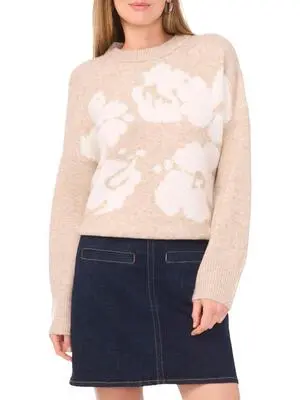 Vince Camuto Floral Jacquard Sweater - Oatmeal