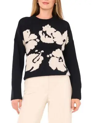 Vince Camuto Floral Jacquard Sweater - Rich Black