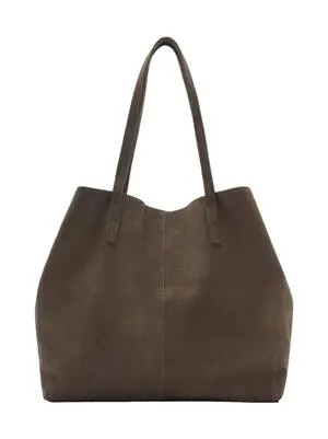 Mango Suede Shopper Tote - Khaki Green