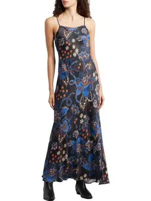 Farm Rio Snakes Bouquet Maxi Slip Dress - Black