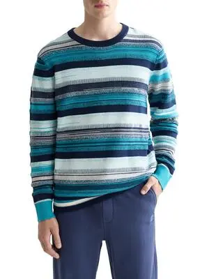 Scotch & Soda Stripe Cotton Crewneck Sweater - Tahitian Blue Stripe