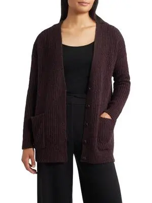 Eileen Fisher Ribbed Boyfriend Cardigan - Cassis
