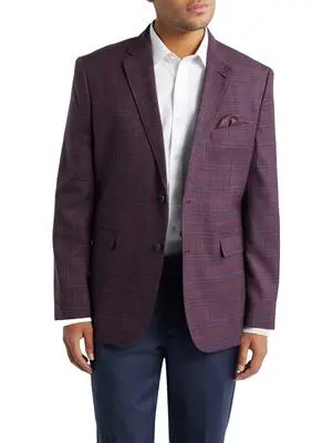 Johnston & Murphy Windowpane Plaid Wool Sport Coat - Burgundy Plaid