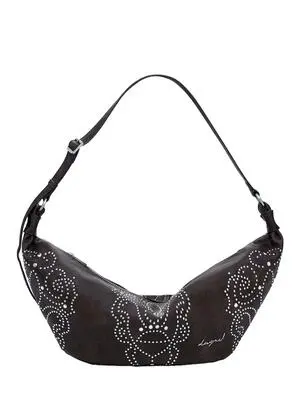 Desigual Studded Faux Leather Shoulder Bag - Dark Brown