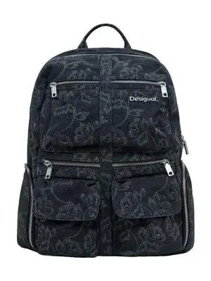 Desigual Embroidered Denim Backpack - Black