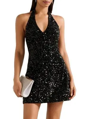 EVER NEW Riley Sequin Halter Mini Dress - Black
