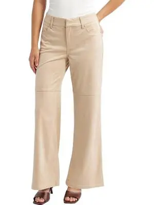 CITY BLUES High Waist Wide Leg Faux Suede Jeans - Champagne