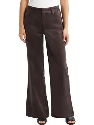 CITY BLUES High Waist Wide Leg Faux Suede Jeans - Coffee