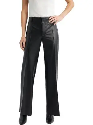 CITY BLUES Pintuck Faux Leather Wide Leg Trousers - Black