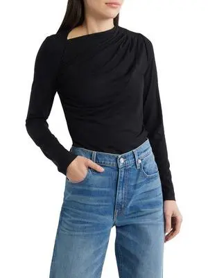CITY BLUES Asymmetric Boat Neck Top - Black