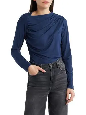 CITY BLUES Asymmetric Boat Neck Top - Midnight