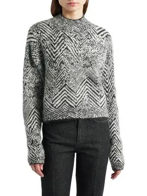 BOSS Faclina Mock Neck Sweater - Monochrome Herringbone
