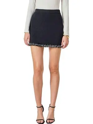 Endless Rose Embellished Trim Knit Miniskirt - Black