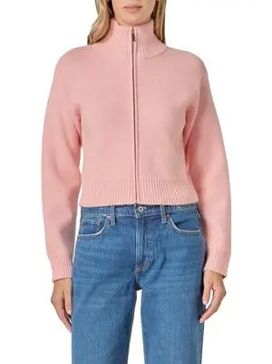English Factory Knit Crop Zip Jacket - Pink Frost