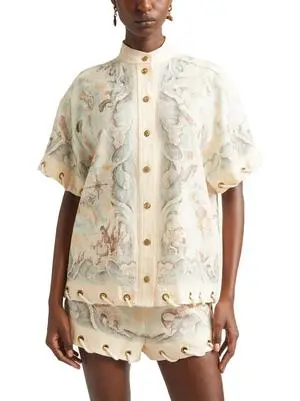Zimmermann Rebellion Rope Trim Linen Shirt - Treasure Map