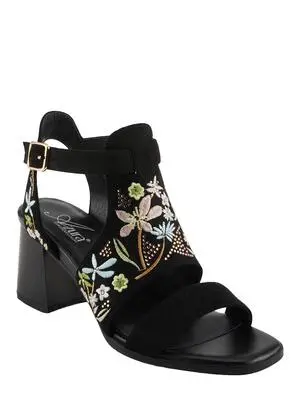 SPRING STEP SHOES Floral Embroidered Cage Sandals - Black