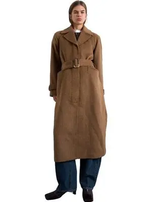Topshop Belted Longline Coat - Camel