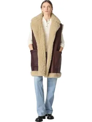 BOTTEGA  VENETA Leather And Shearling Gilet - Madder Brown/birch