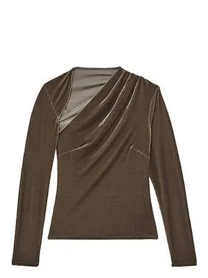 REISS Kassia Cut-out Stretch-velvet Top - Mocha Brown
