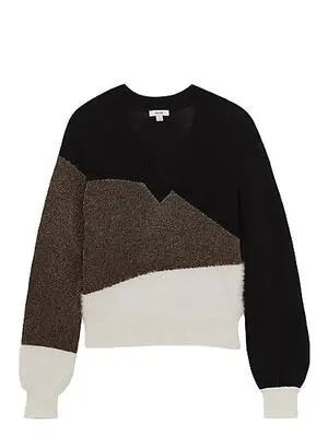 REISS Harley Colour-block Stretch-knit Jumper - Black White Metallic