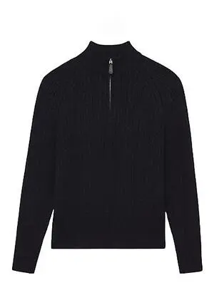 REISS Loxley Zip-neck Stretch-knit Jumper - Navy