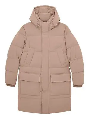 REISS Quilted Longline Puffer - Light Camel Brown