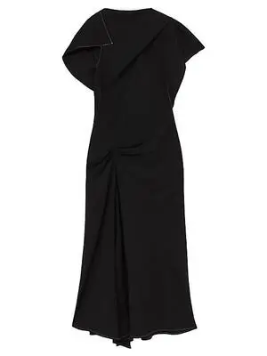 REISS Saskia Asymmetric Draped Woven Midi Dress - Black