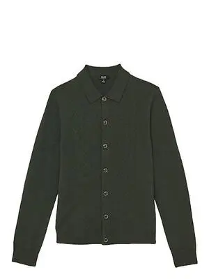 REISS Wool Knitted Cardigan - Forest Green
