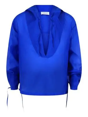 FERRAGAMO Silk Blend Hooded Shirt - Blue