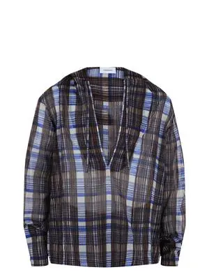 FERRAGAMO Plaid Print Hooded Shirt - Brown