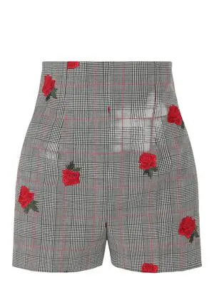 VERSACE Rose Embroidered Check Print Shorts