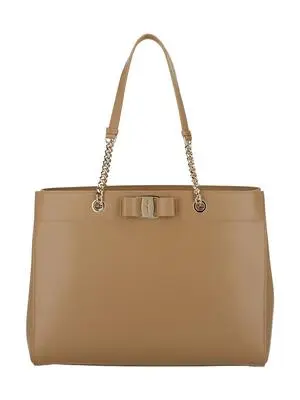 FERRAGAMO Vara Bow Leather Tote - Tan