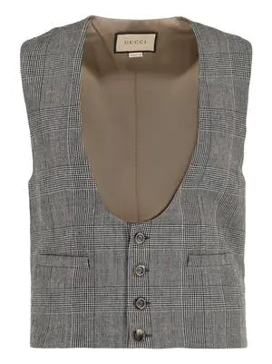 Gucci Plaid Wool Blend Vest - Grey