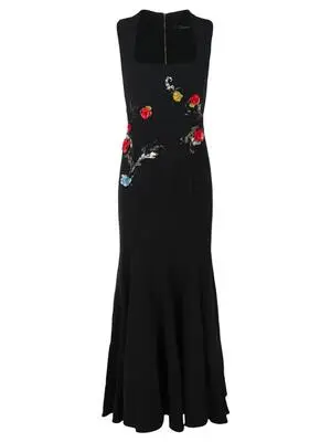 Versace Embroidered Rose Gown - Black