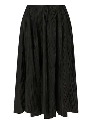 FERRAGAMO Leather Pleated Midi Skirt - Black