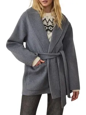 Marine Layer Colette Belted Wool-blend Jacket - Medium Grey Heather