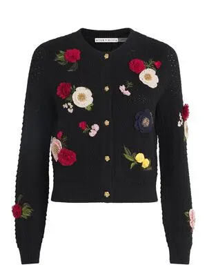 Alice + Olivia Wool Floral-appliqué Carolee Cardigan - Black