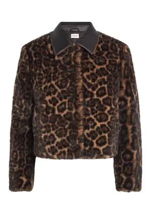 Claudie Pierlot Faux Fur Leopard Bomber Jacket - Brown