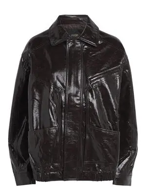 Maje Faux Leather Jacket - Brown