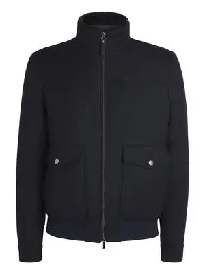 Canali Wool-blend Bomber Jacket With Shearling Collar - Black