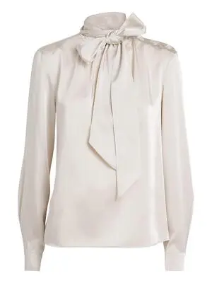 Claudie Pierlot Satin Pussybow Blouse - Brown