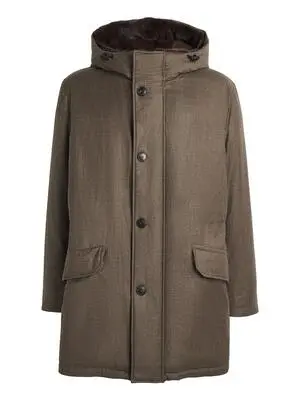 YVES SALOMON Wool-silk Down Parka With Mink Trim - Brown