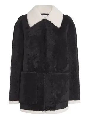 FRAME Lamb Shearling Aviator Jacket - Black