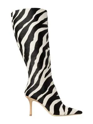 JIMMY CHOO Gloria 85 Zebra Print Knee High Boots - Black/white Mix