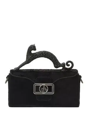 LANVIN Leather Crossbody Bag With Crystal-embellished Panther Handle - Black