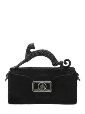 LANVIN Leather Crossbody Bag With Crystal-embellished Panther Handle - Black