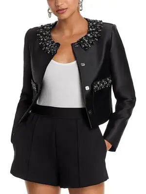 SELF-PORTRAIT Taffeta Embellished Trim Jacket - Black